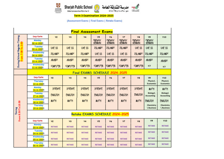 Term 3 Examination and Break Schedule 2024-2025 Updated | PDF | Science