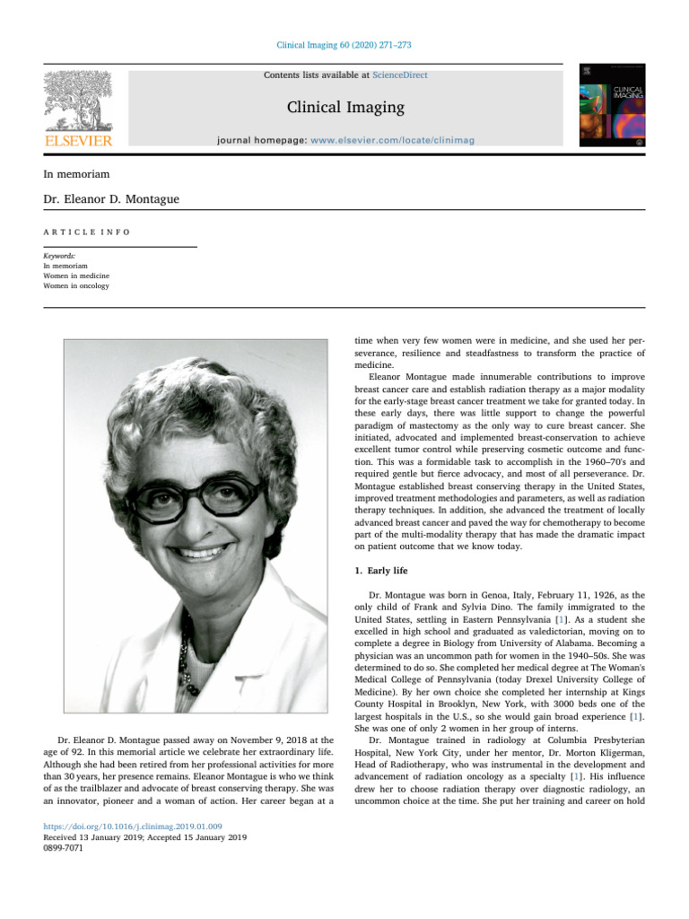 In Memoriam: Dr. Eleanor D. Montague | PDF | Radiation Therapy | Oncology