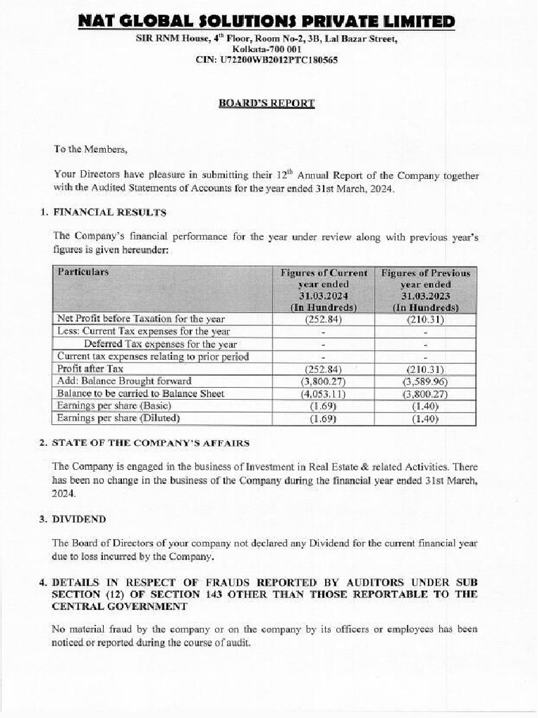 Financial Statement 2023-24 Natgloba Sample | PDF