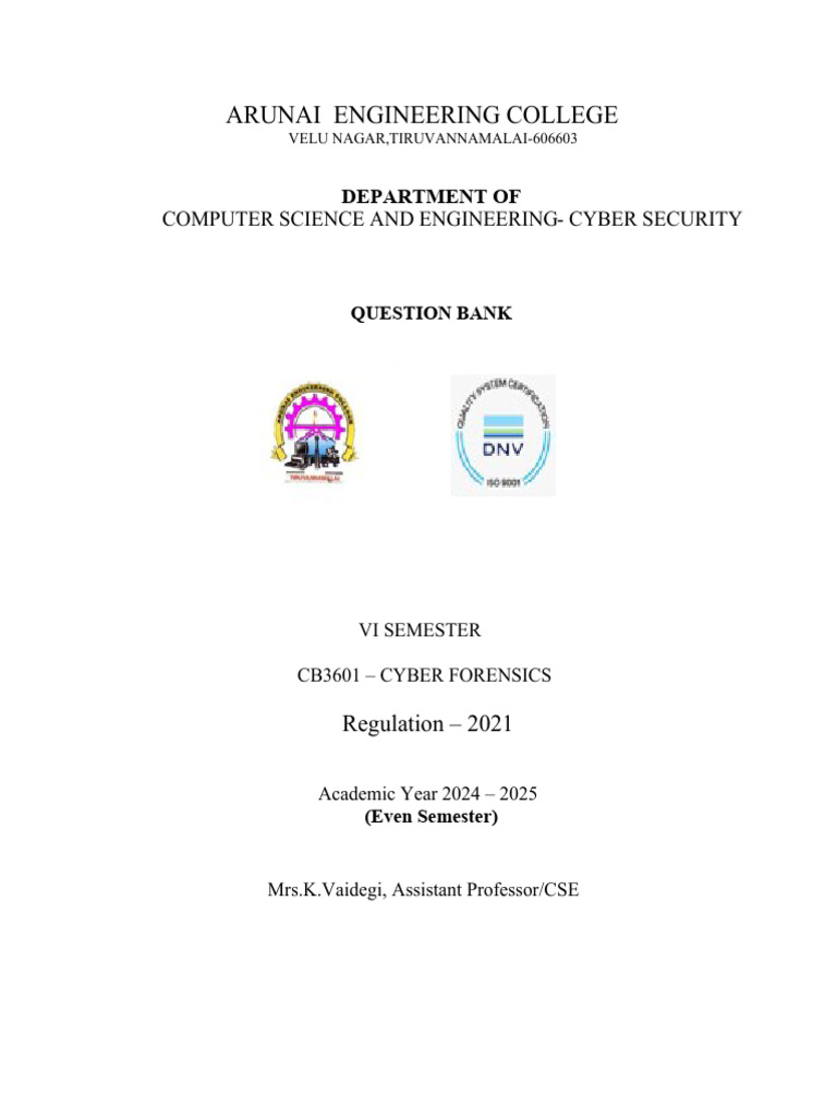 CB3601 Cyber Forensics QB | PDF | Computer Forensics | Denial Of Service Attack