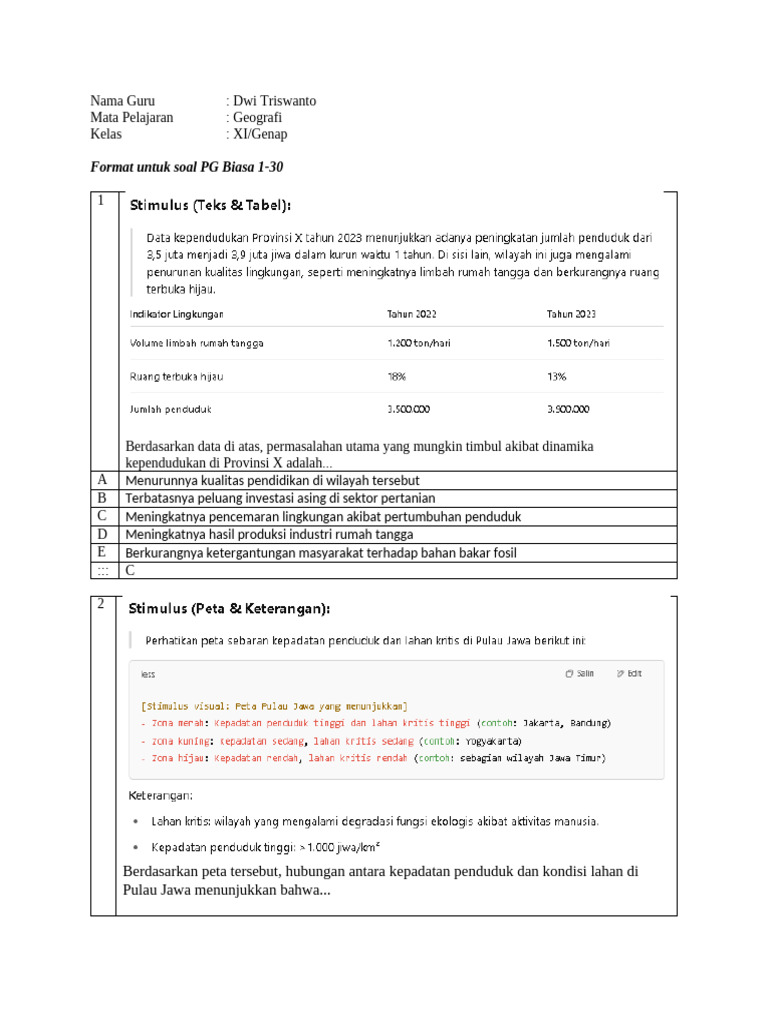 Format Soal Sas Geografi Xi 2025 | PDF