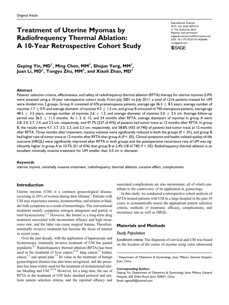 Treatment of Uterine Myomas by Rfa (10 Yr Study - RFA Has Minimal ...