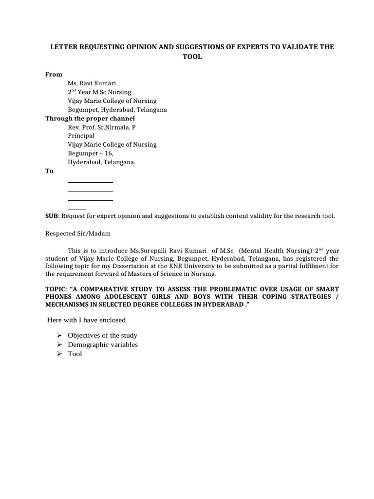 Expert Opinion Request for Research Tool | PDF