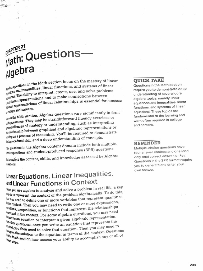 SAT Algebra Overview + Sample Questions | PDF