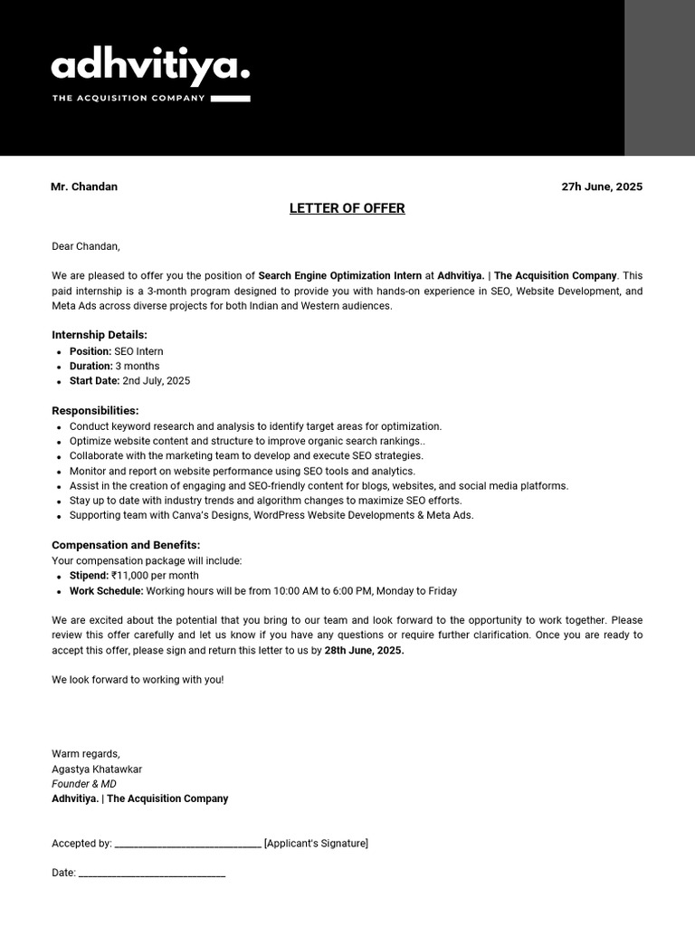 Offer Letter - Chandan | PDF