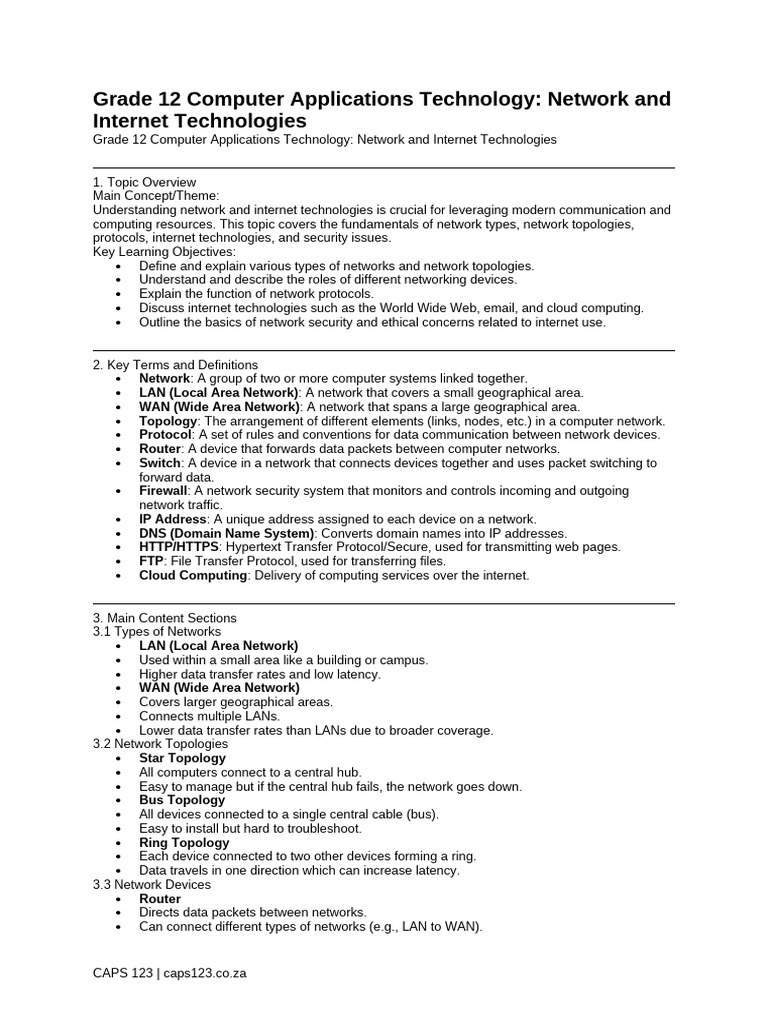Grade 12 Network & Internet Technologies | PDF | Computer Network ...