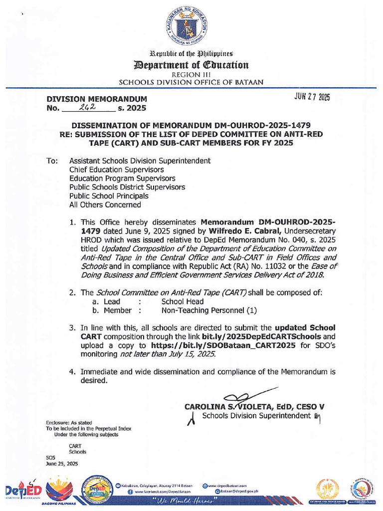 Division Memorandum No. 262 s.2025 | PDF