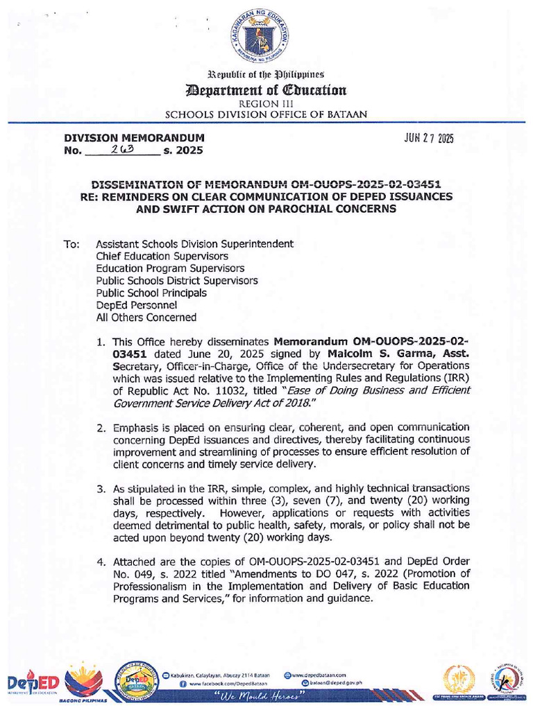 Division Memorandum No. 263 s.2025 | PDF