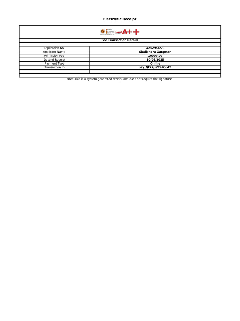 Acknowledgement Receipt A25295458 | PDF