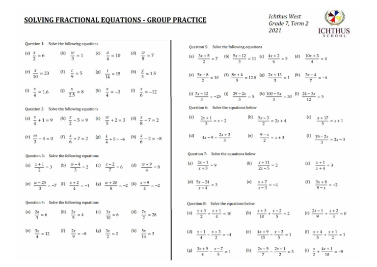 g7 Practice Fractional Equations | PDF