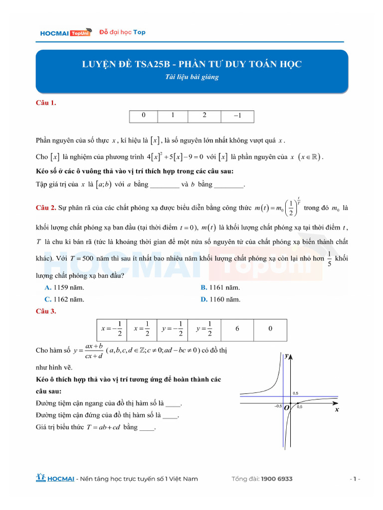 Buoi 02 Luyen de TSA25B Phan Tu Duy Toan Hoc de Thi | PDF