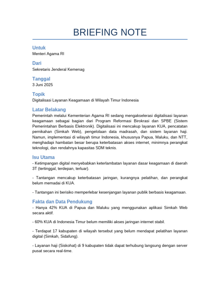 Contoh Briefing Note Kemenag 2025 | PDF