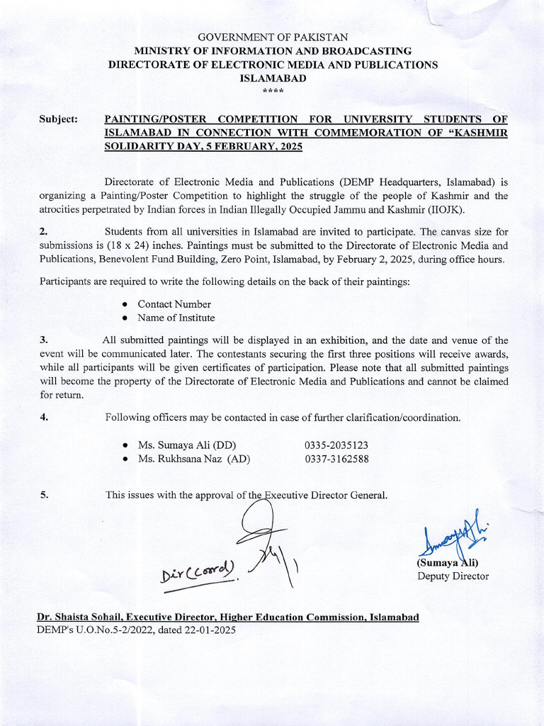 Painting Poster Competition For University Students of Islamabad in ...