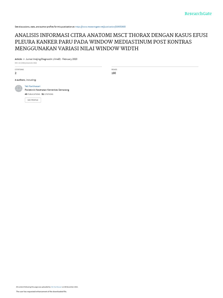 Analisis Informasi Citra Anatomi MSCT Thorax Denga | PDF