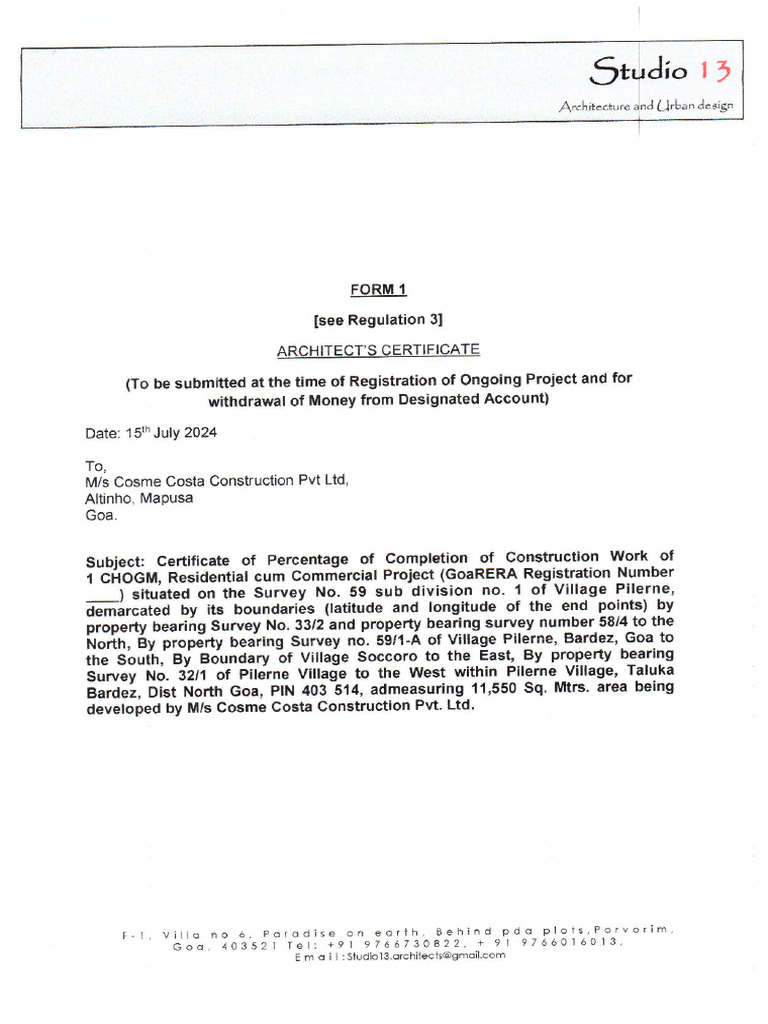 Architect's Certificate | PDF