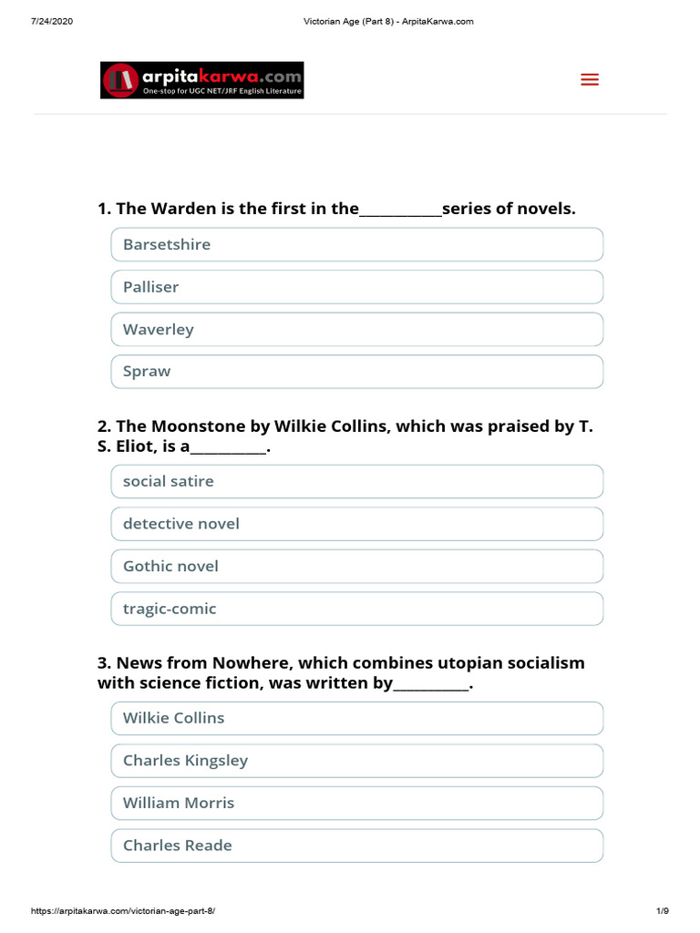 Victorian Literature Quiz Part 8 | PDF | Victorian Literature | English ...