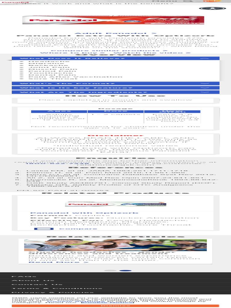 Panadol Extra With Optizorb Panadol | PDF | Medical Specialties | Feeling
