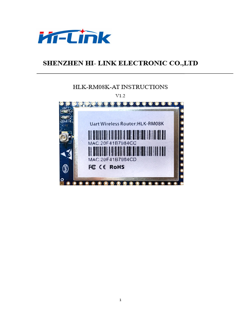 HLK Rm08k at Commands v1.2 | PDF | Ip Address | Transmission Control Protocol