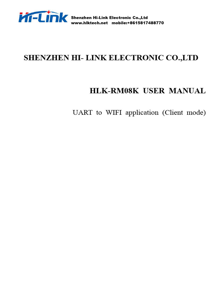 Hlk-rm08k User Manual - Uart To Wifi Client Mode | PDF | Ip Address ...