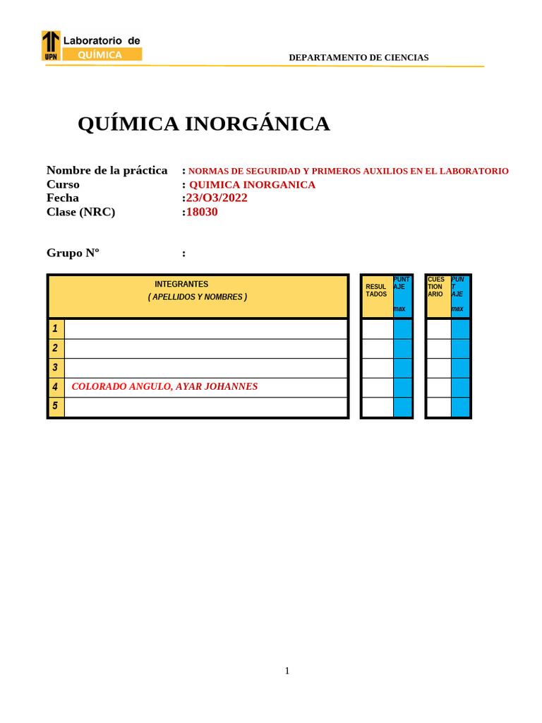 Prác1 (G1) 18030 - Normas de Seguridad y Primeros Auxilios en Laboratorio | PDF | Laboratorios