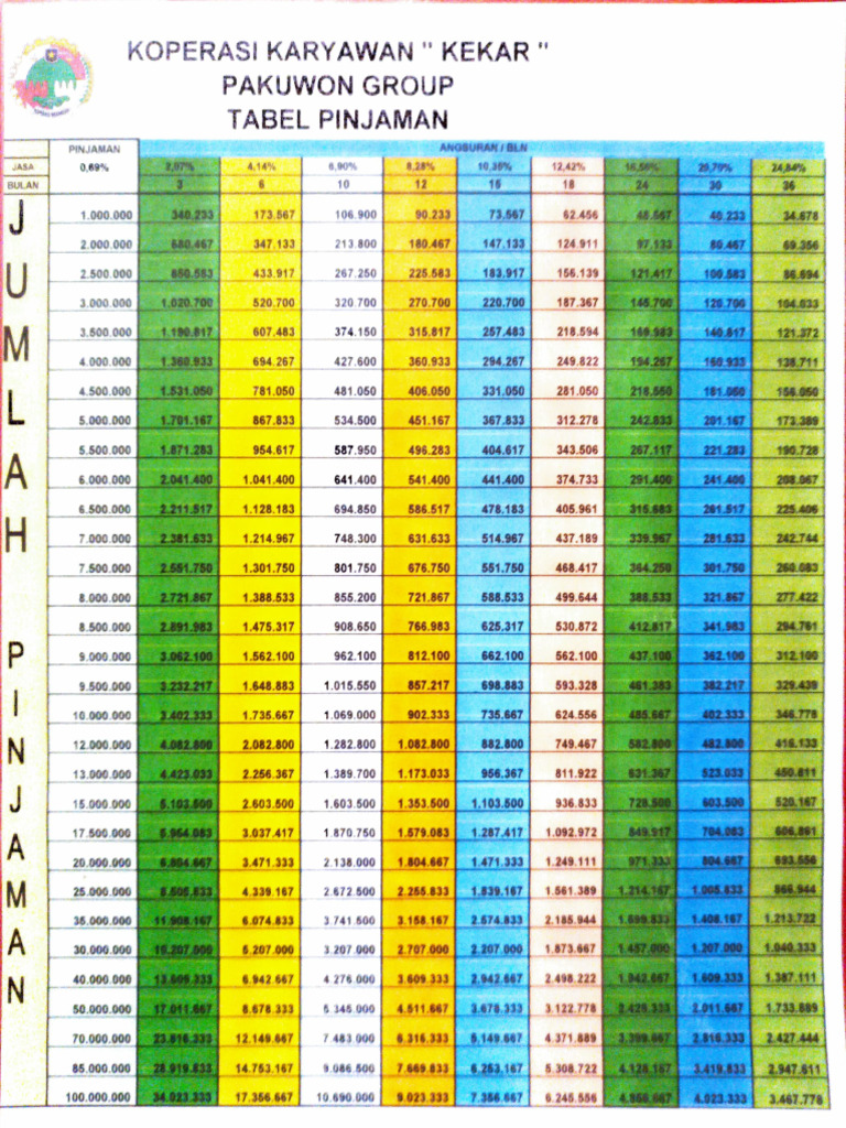 Tabel Pinjaman Koperasi 2024 | PDF