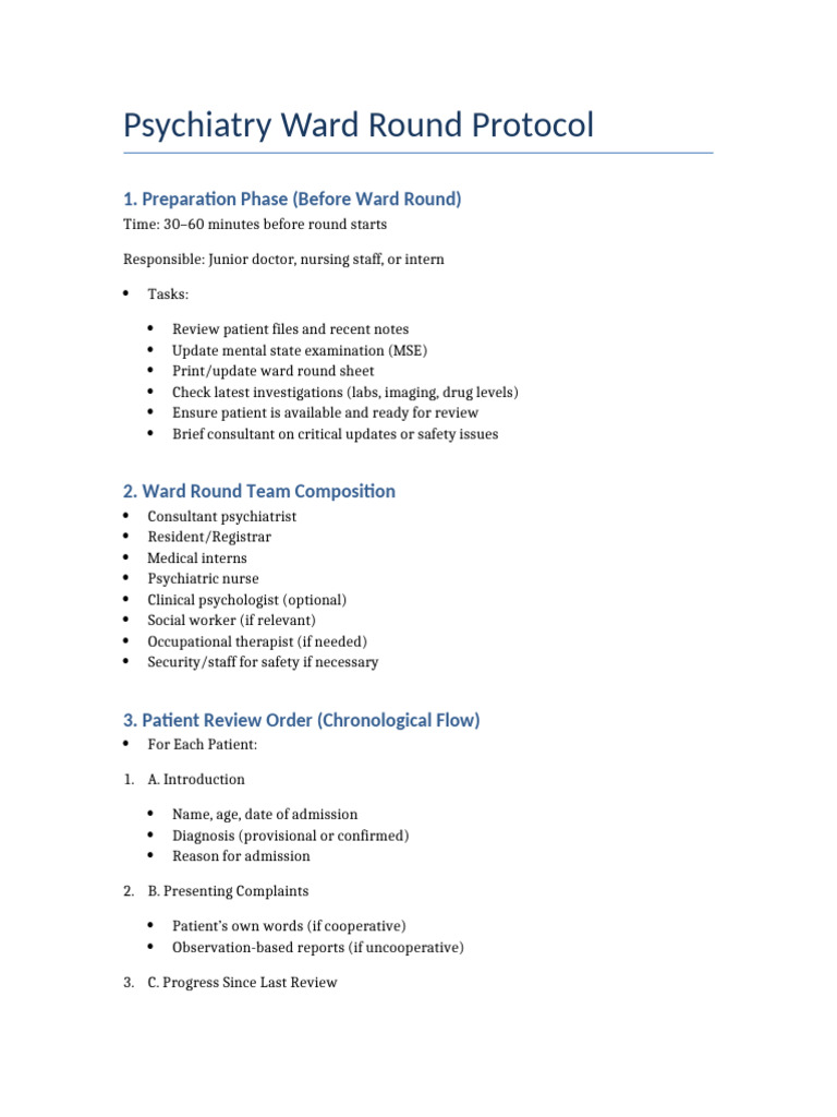Psychiatry Ward Round Guidelines | PDF | Psychiatry | Medicine