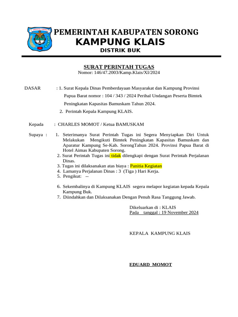 SPT & SPPD Kampung Klais | PDF
