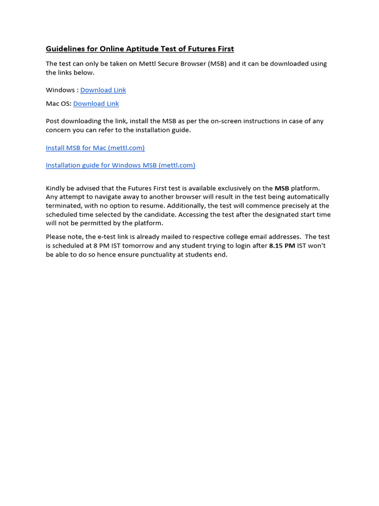 Futures First Aptitude Test Guidelines | PDF