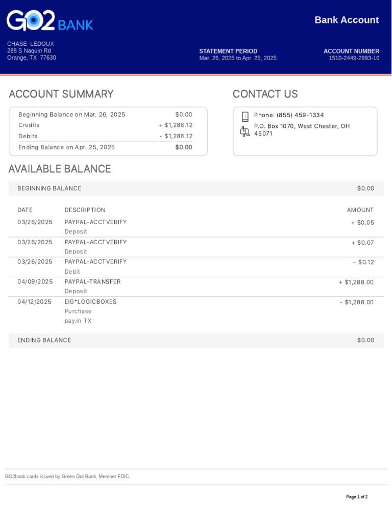 Go2 Bank Statement 2025-04 | PDF | Banks | Personal Finance