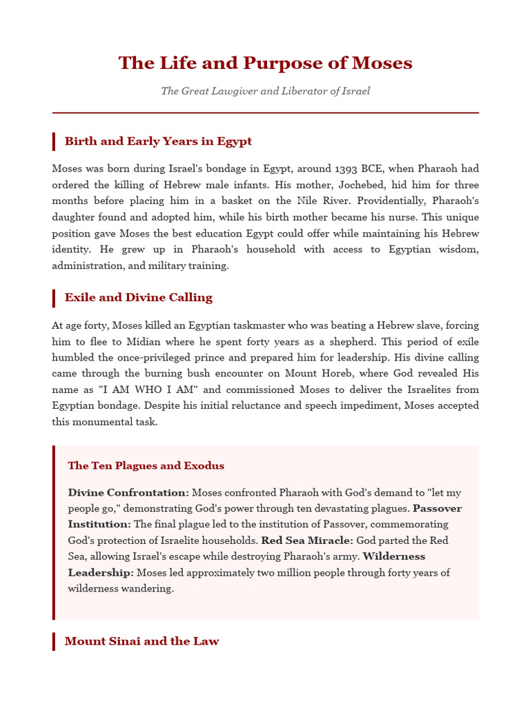 Moses: Lawgiver and Leader of Israel | PDF | Moses | The Exodus