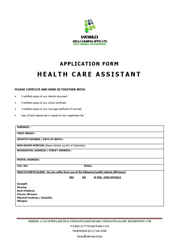 Usc - Application Form - Unabridged - Hca Course | PDF