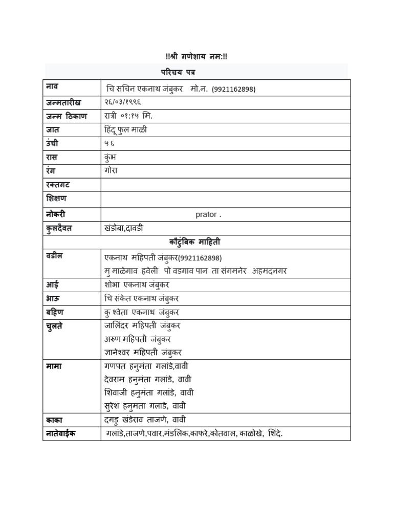 Sachin Biodata | PDF