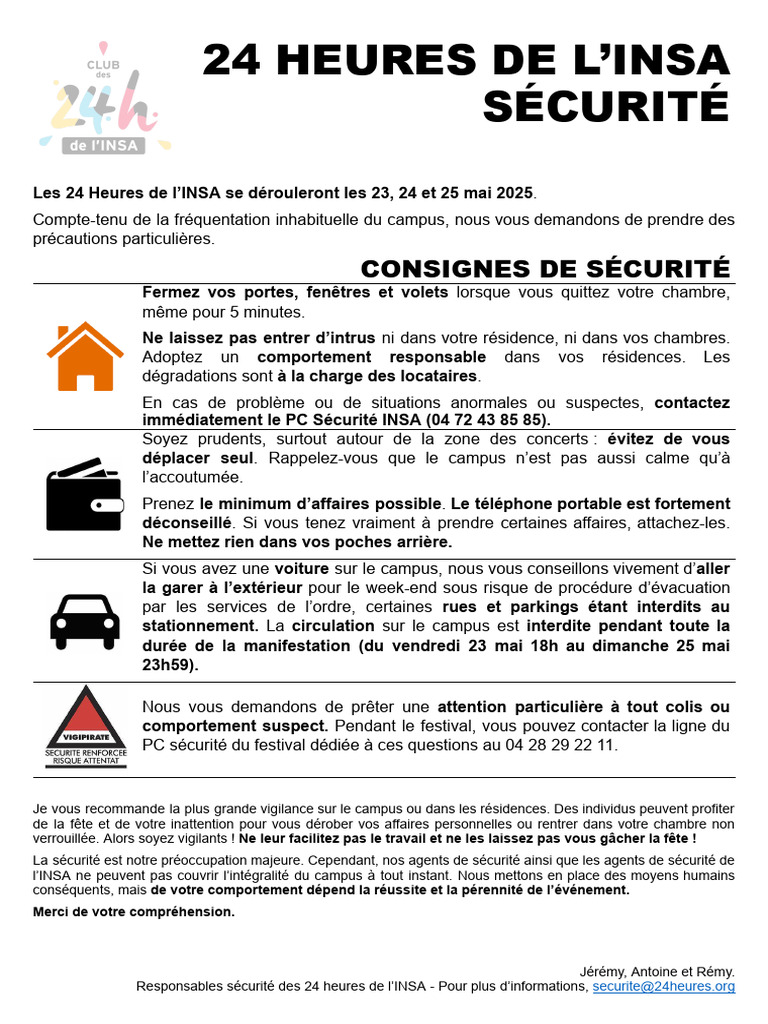 Sécurité aux 24 Heures de l'INSA 2025 | PDF