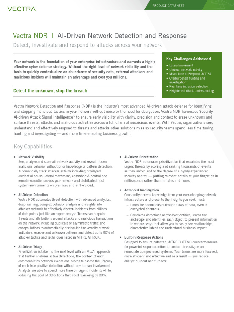 651aaef81b3f0140e571473f Datasheet Vectra NDR | PDF | Security ...