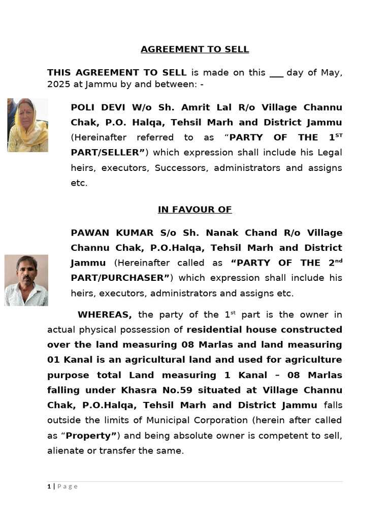 Agreement To Sell Poli Devi Pawan Kumar | PDF | Private Law