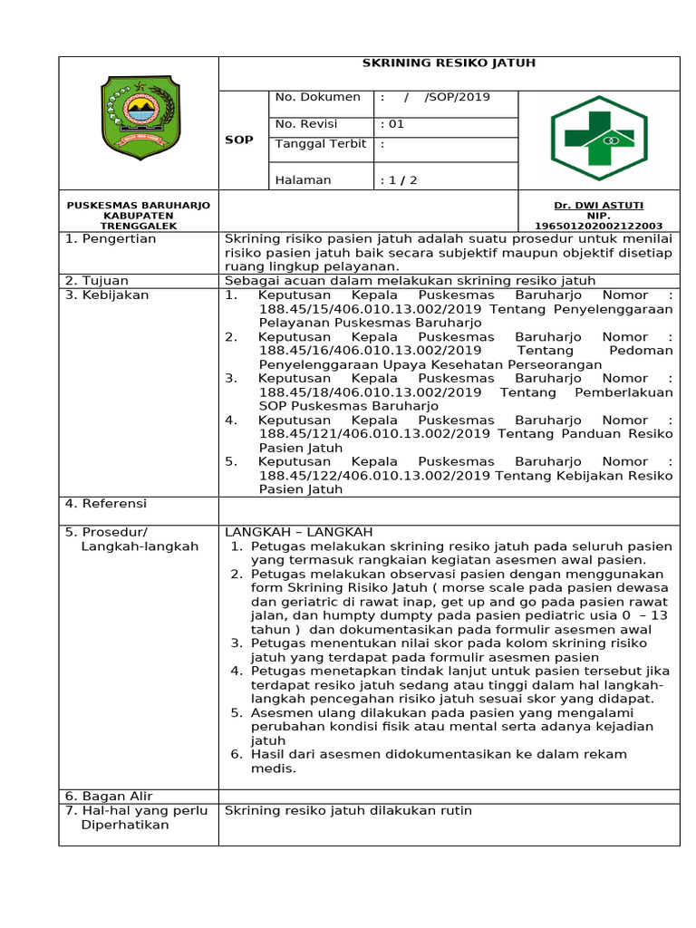 Sop Skrining Resiko Jatuh Pasien Fix | PDF