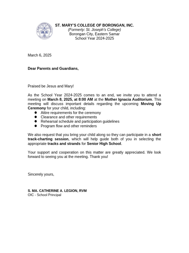 Moving Up Ceremony Meeting Invitation | PDF