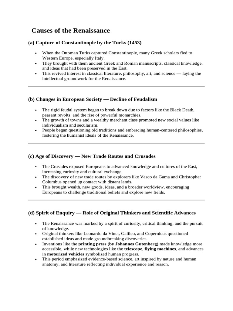 ? Causes of The Renaissance | PDF | Renaissance | Byzantine Empire