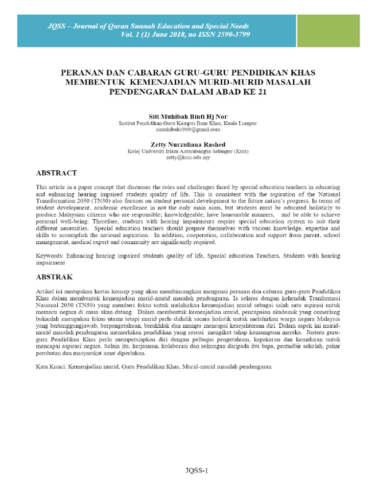 View of Peranan Dan Cabaran Guru-Guru Pendidikan Khas Membentuk Kemenjadian Murid-Murid Masalah ...