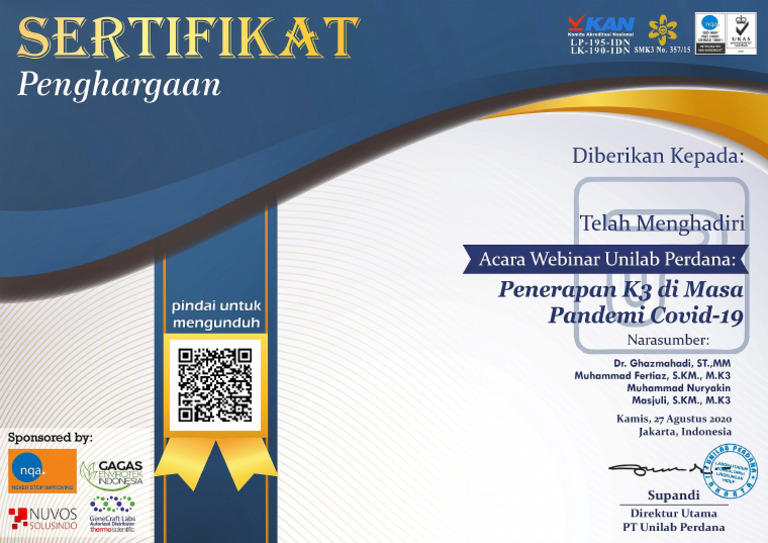 E Sertifikat Webinar K3 Unilab Perdana Pdf