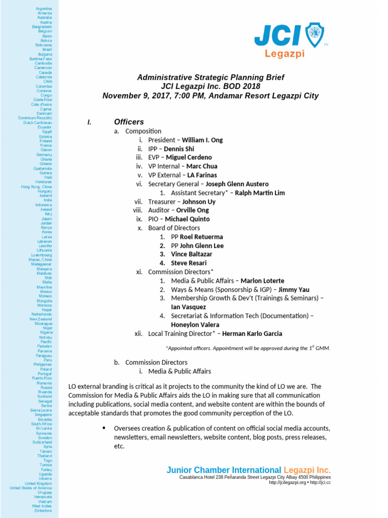 2018 JCI Legazpi Strategic Planning Brief | PDF