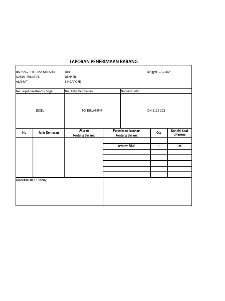 Form Penerimaan Barang 2025 | PDF