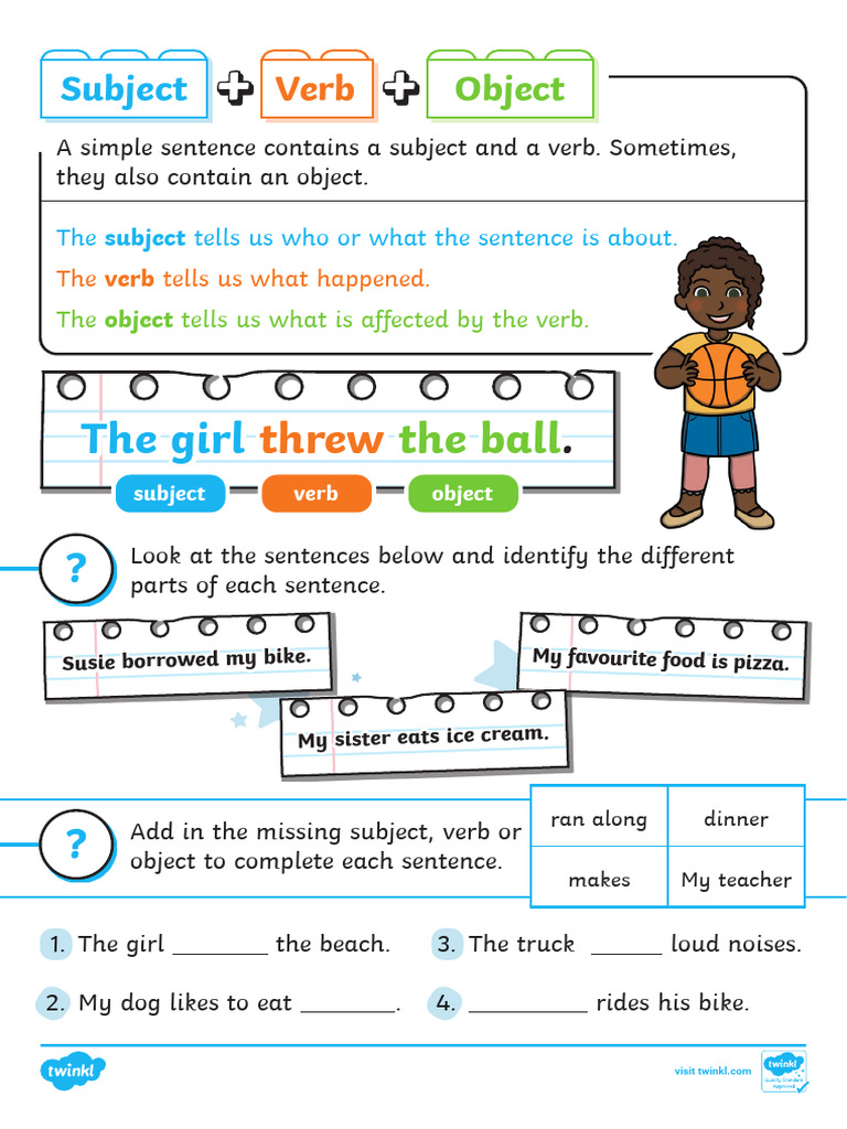 Subject Verb Object Resource Pack - Starter Worksheet | PDF