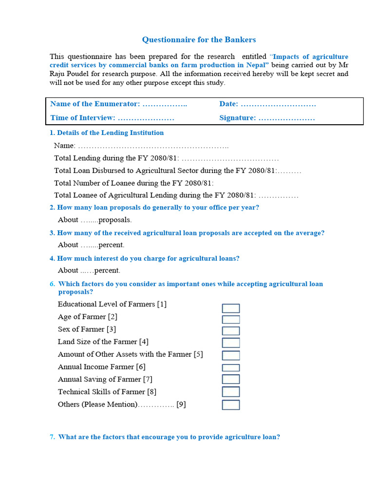 Questionnaire For Research Bank | PDF | Loans | Personal Finance