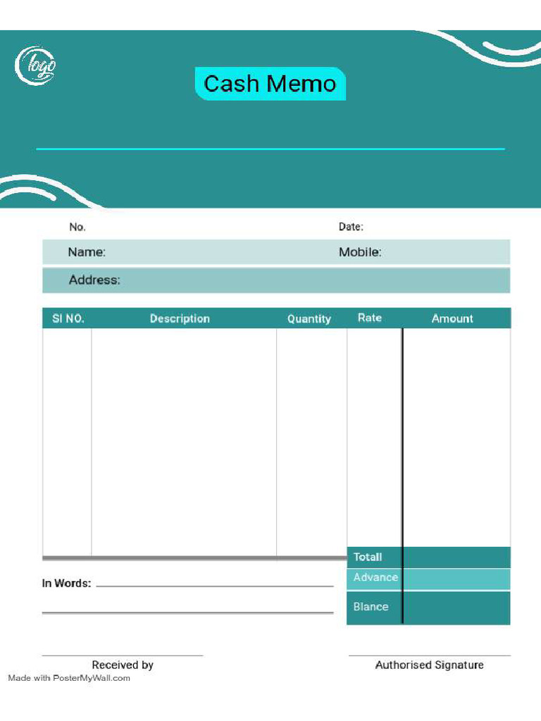 Cash Memo Template - Made With PosterMyWall | PDF