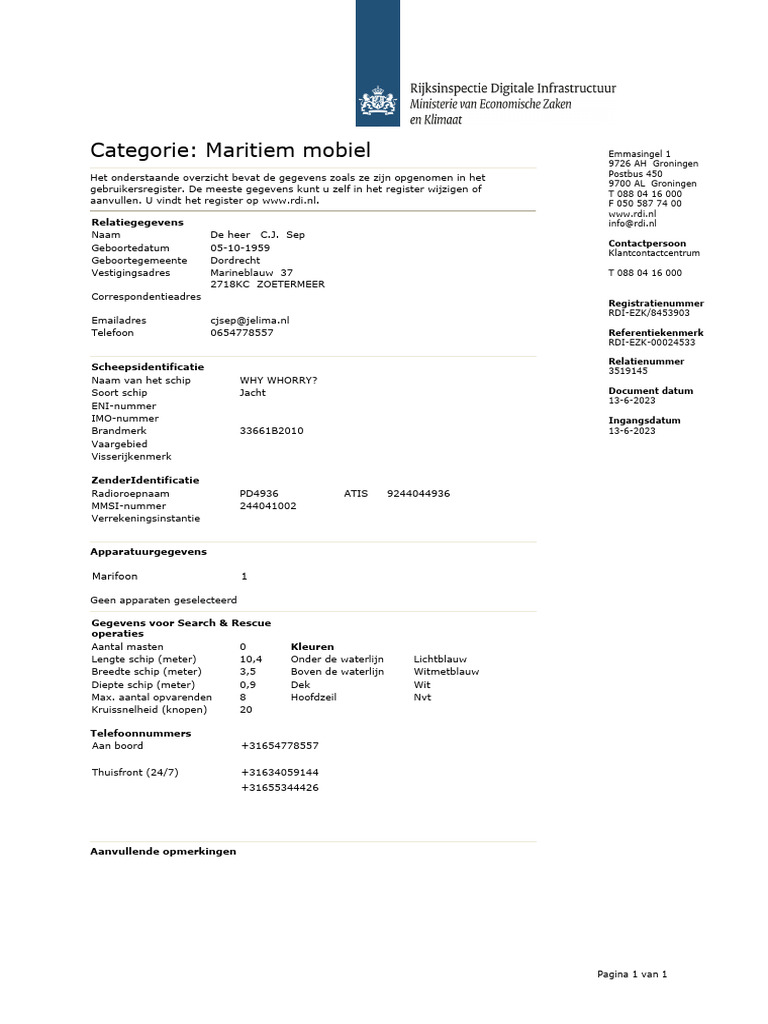 RDI Gebruikersregister Marifoon | PDF