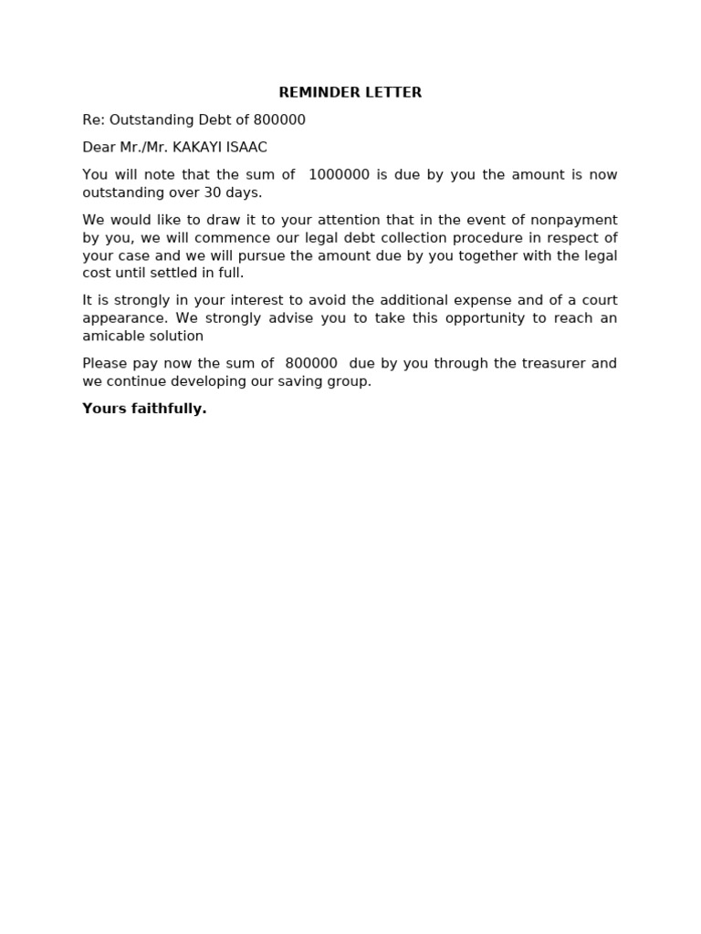 Reminder Letter | PDF | Debt | Interest