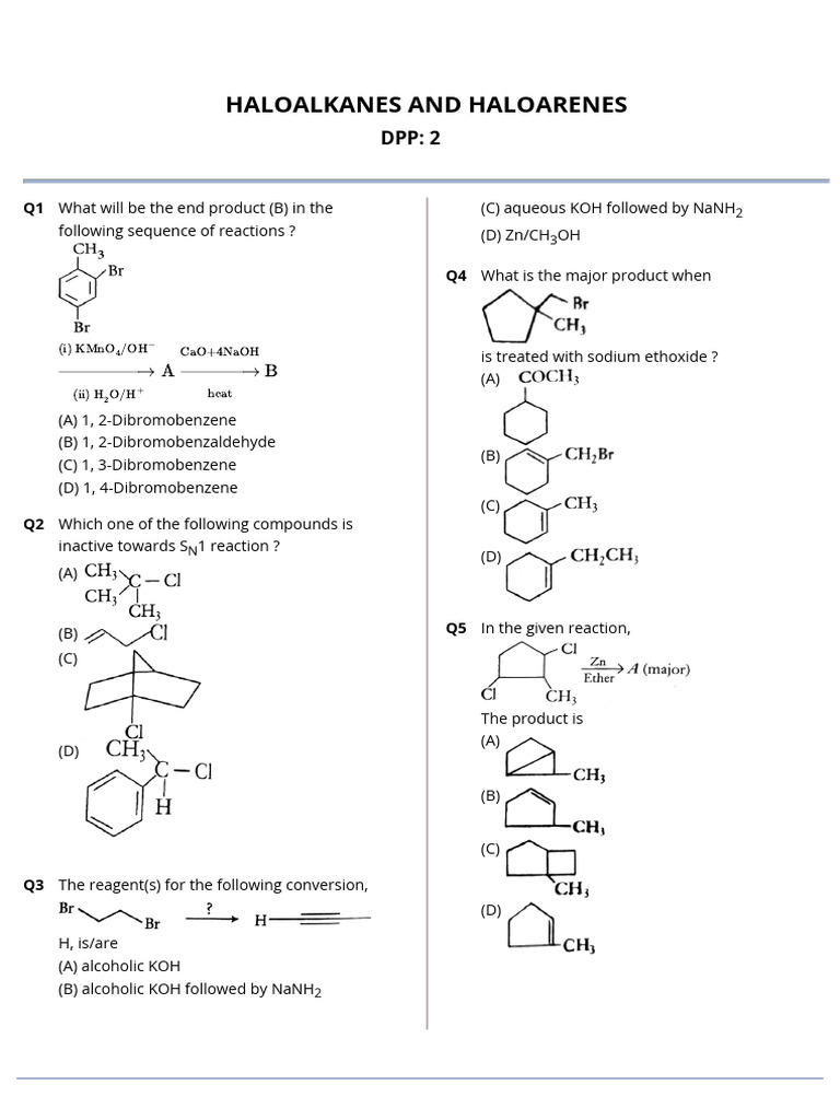 Haloalkanes and Haloarenes DPP 2 | PDF | Chemical Compounds | Chemical Reactions