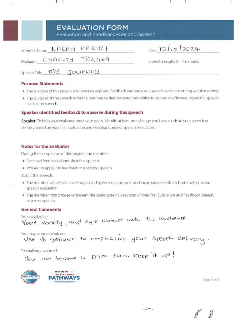 Toastmasters - General Evaluation | PDF