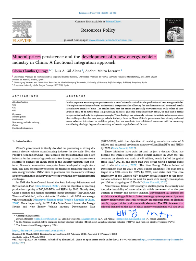 Mineral Price Persistence in China's NEV Industry | PDF | Linear ...